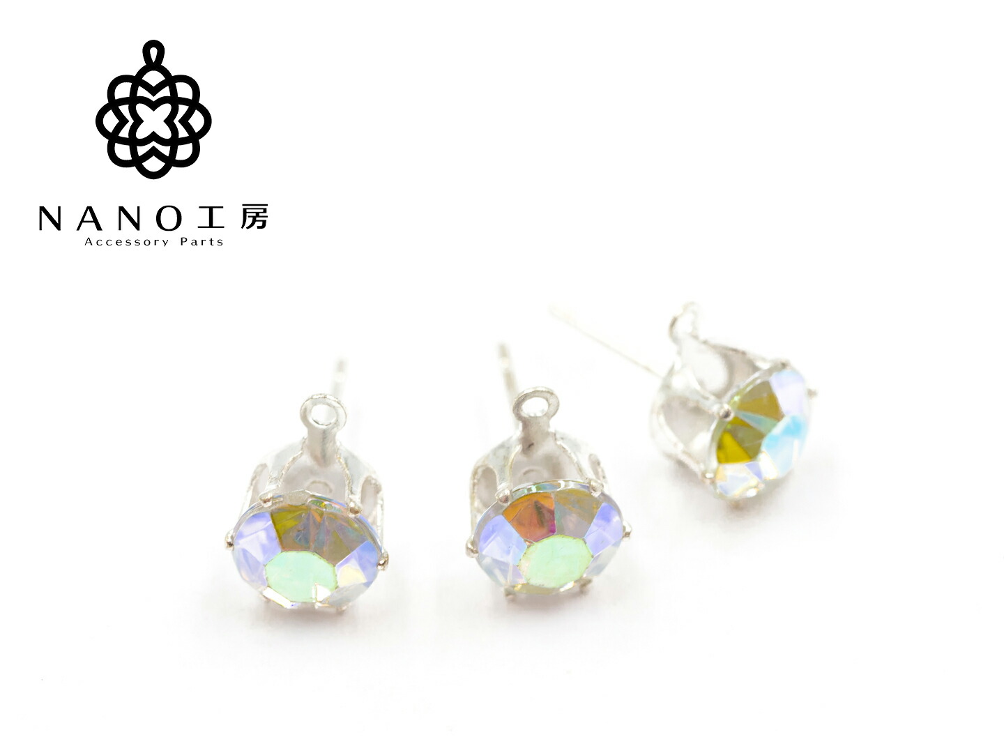 【楽天市場】【spc-42】ビジューピアス カン付き オーロラ×ホワイトシルバー 金属キャッチ付き★10個★ピアス ビジュー きらきら ...