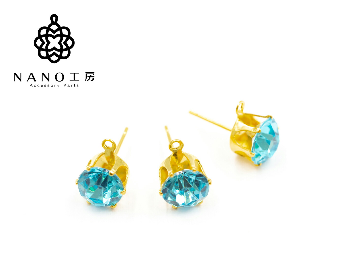 【楽天市場】【spc-54】ビジューピアス カン付き スカイブルー×ゴールド 金属キャッチ付き★10個★ピアス ビジュー きらきら ...