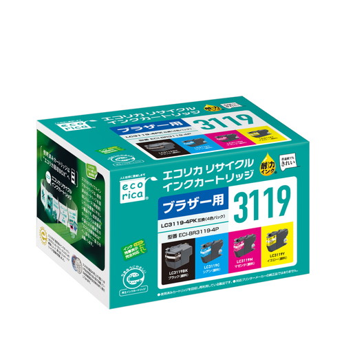 【楽天市場】エレコム ELECOM brother (LC3119-4PK対応) リサイクルインクカートリッジ 4色パック 残量表示機能付キ(ECI-BR3119-4P) メーカー在庫品：ナノ ...