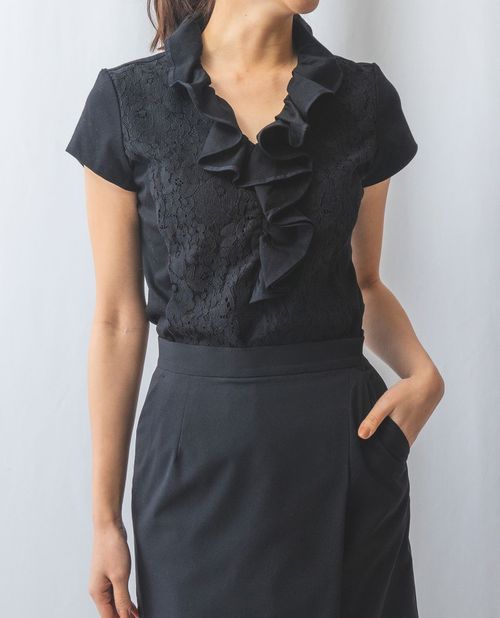 【楽天市場】【30%OFF】《 レースコンビ フリル 半袖 カットソー 》 レディース トップス ブラウス フリル襟 レース フェミニン ナラ ...