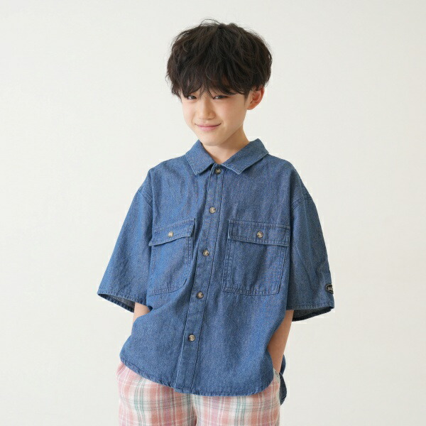 【楽天市場】アンドディープティマイン(and D.petitmain)デニムワイドドロップショルダー5分袖シャツ：NARUMIYA ...