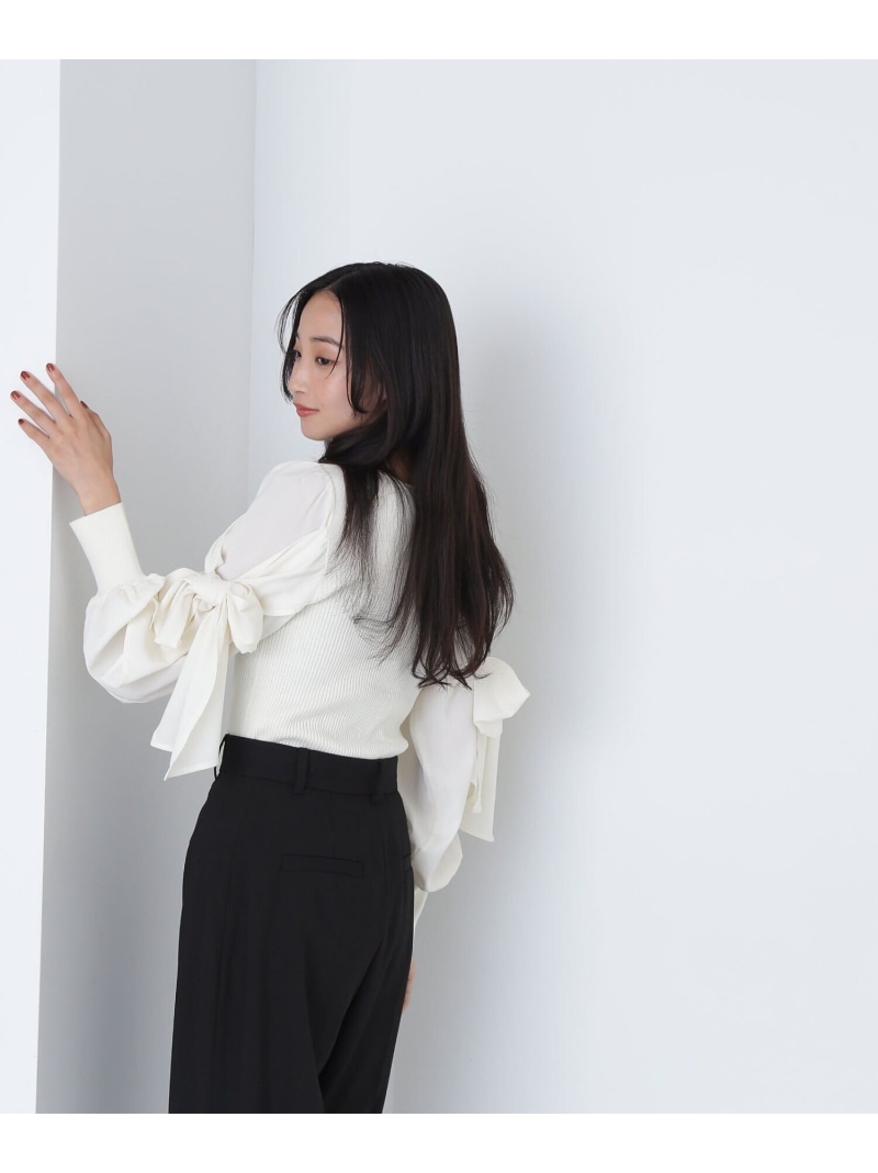 【楽天市場】【SALE／50%OFF】リボンスリーブドッキングニット 24AW NATURAL BEAUTY BASIC ナチュラルビューティベーシック トップス ニット グレー ブラック ...