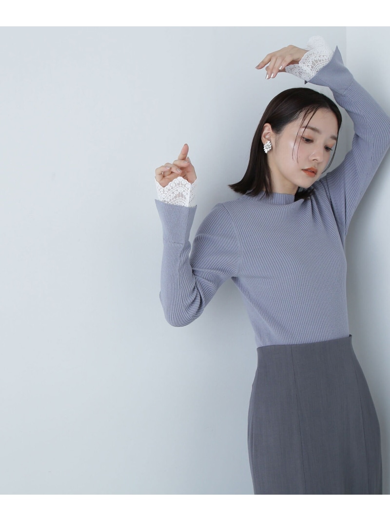 【楽天市場】レースカフスリブニット 24AW NATURAL BEAUTY BASIC ナチュラルビューティベーシック トップス ニット ホワイト ブルー ブラック【送料無料】[Rakuten ...
