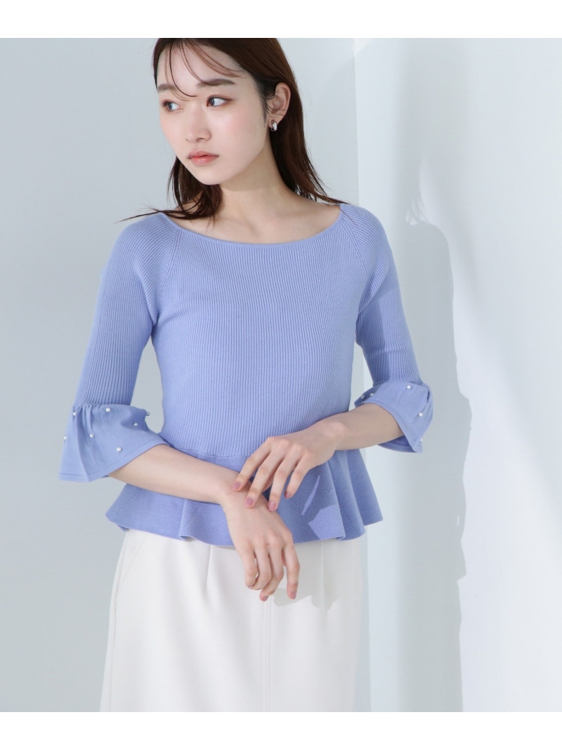 【楽天市場】パールカフスペプラムニット NATURAL BEAUTY BASIC ナチュラルビューティベーシック トップス ニット ブラック ブルー ホワイト【送料無料】[Rakuten ...