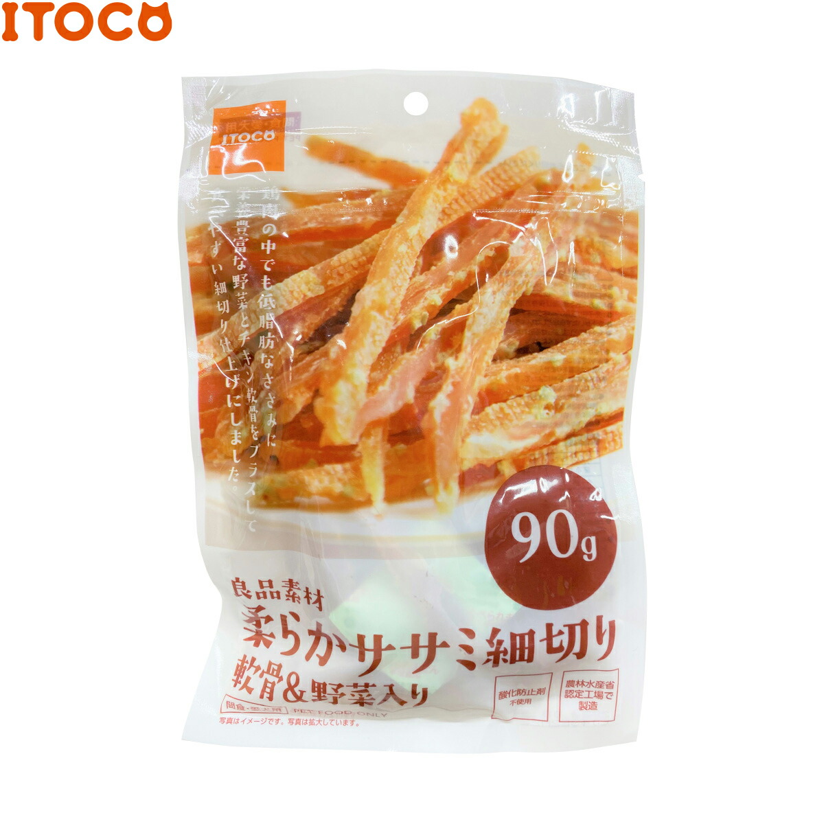 【楽天市場】ITOCO 良品素材 柔らかササミ細切り軟骨＆野菜入り 犬用おやつ 90g：ドッグニール