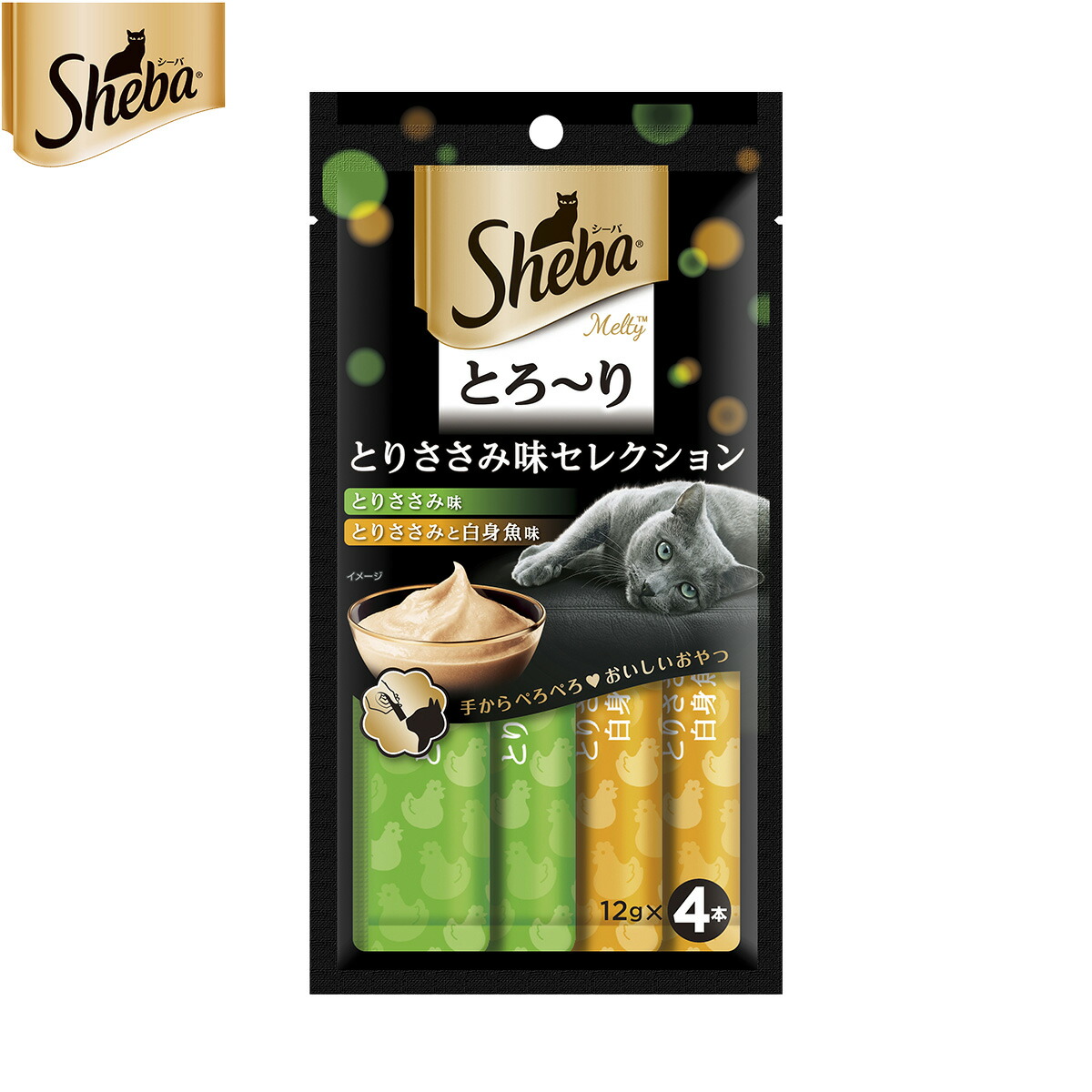 【楽天市場】【店内ポイント最大44倍！12月30日！】シーバ 猫用おやつ 成猫用 とろ～り メルティ とりささみ味セレクション 12g×4本 ...