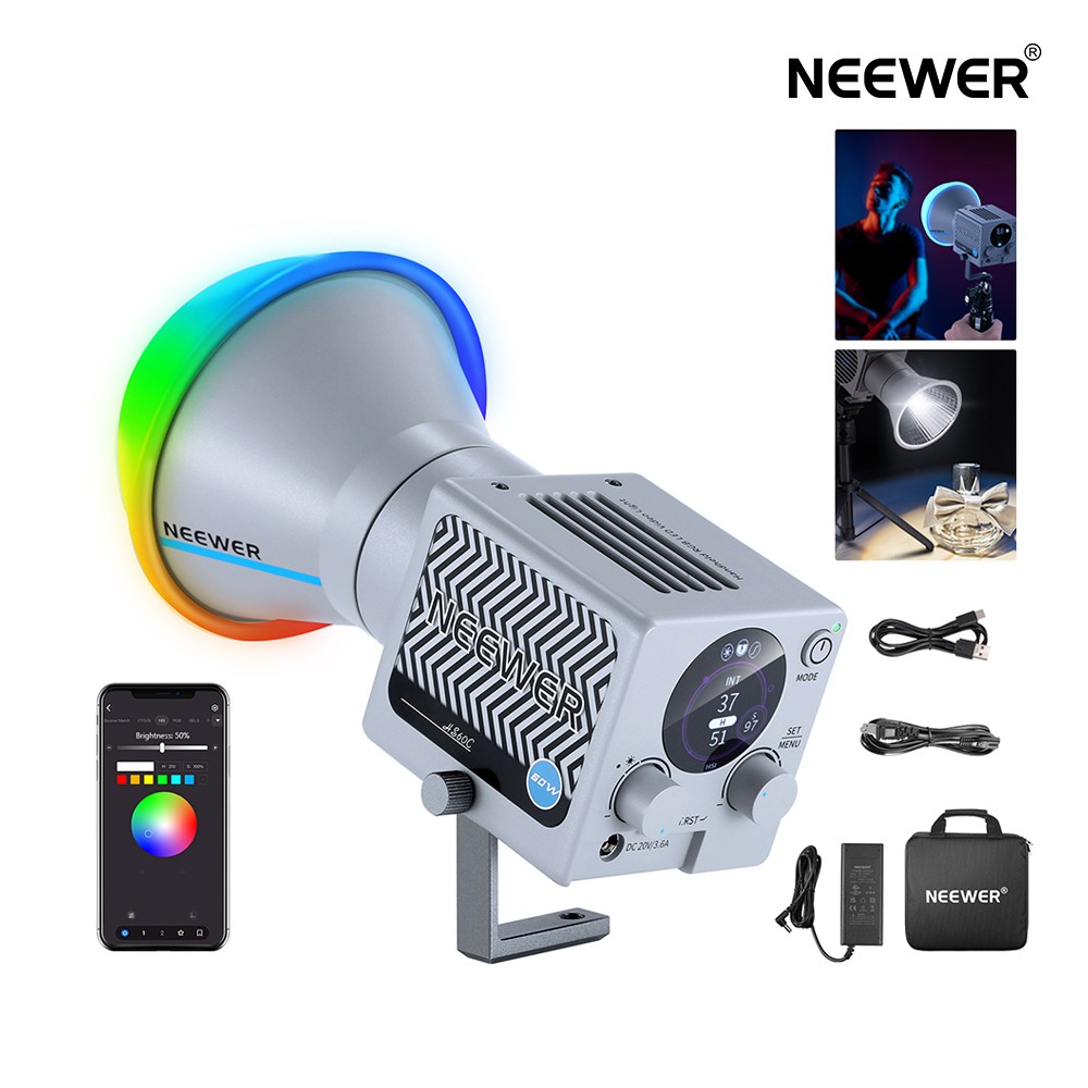 【楽天市場】NEEWER 60W RGB LEDビデオライト ポータブル ハンドヘルド APP/2.4G/パネル制御 8700Lu/1m 2700-6500K CRI97+ COBライト ミニ ...