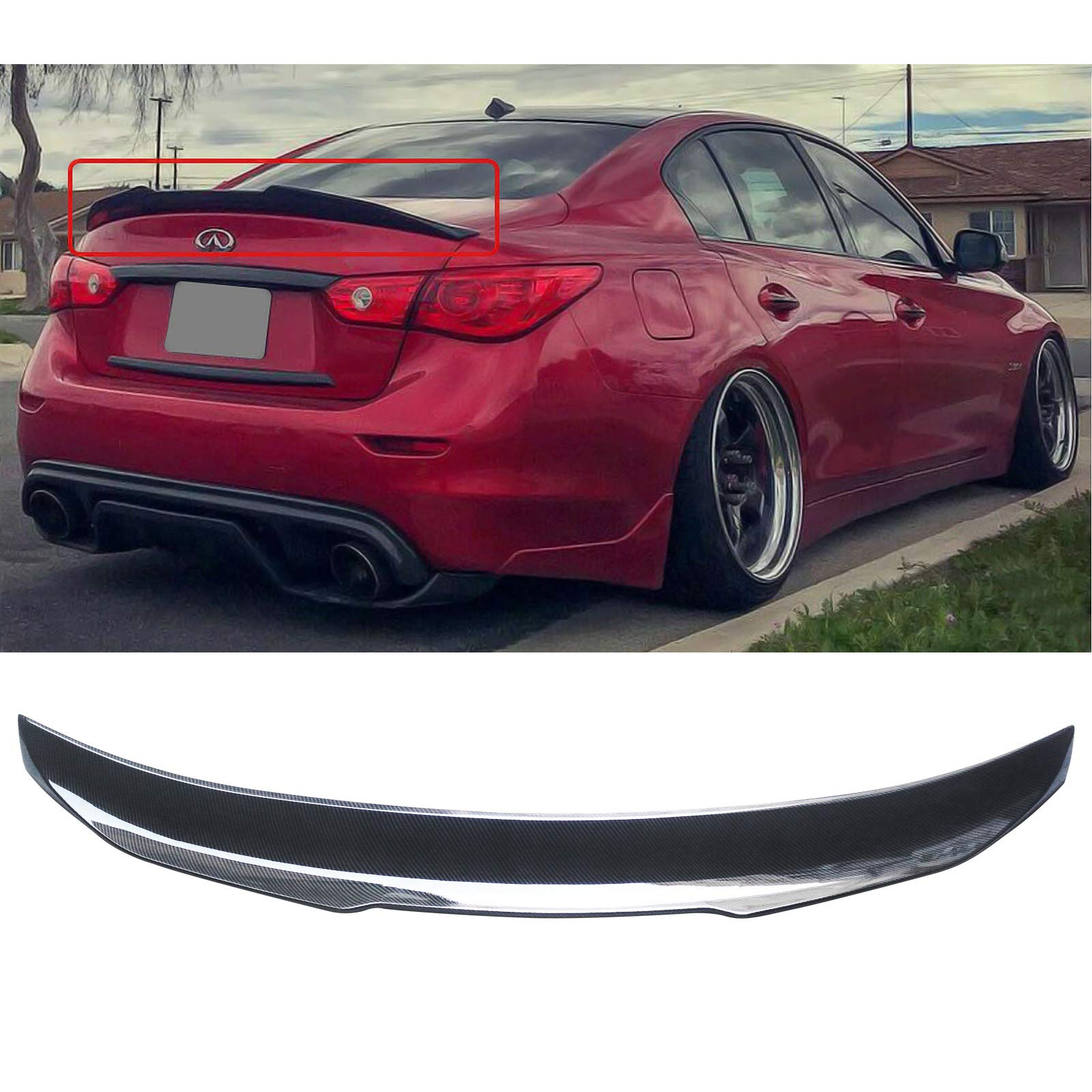 【楽天市場】リアスポイラー インフィニティ INFINITY Q50 Q50S / 日産 スカイライン V37 2014-2023 PSM型 新型 カーボン調 塗装済み リアウイング ABS製 ...