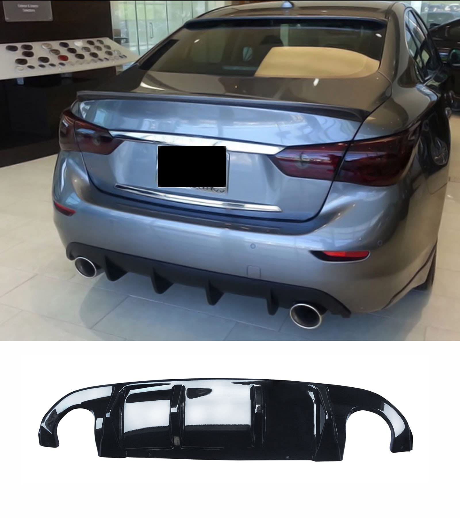 【楽天市場】リアディフューザー 2014-2017 インフィニティQ50 Q50s / 日産 スカイライン V37 車用 ABS製 艶有り黒 塗装済み 改装専用 ドレスアップ：ネフストア