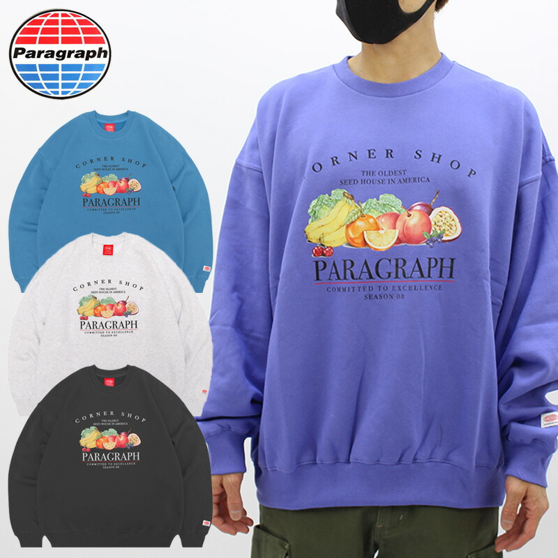 【楽天市場】パラグラフ メンズ プリント トレーナー paragraph FRUIT LOGO CREW SWEAT NO.08-028 ...