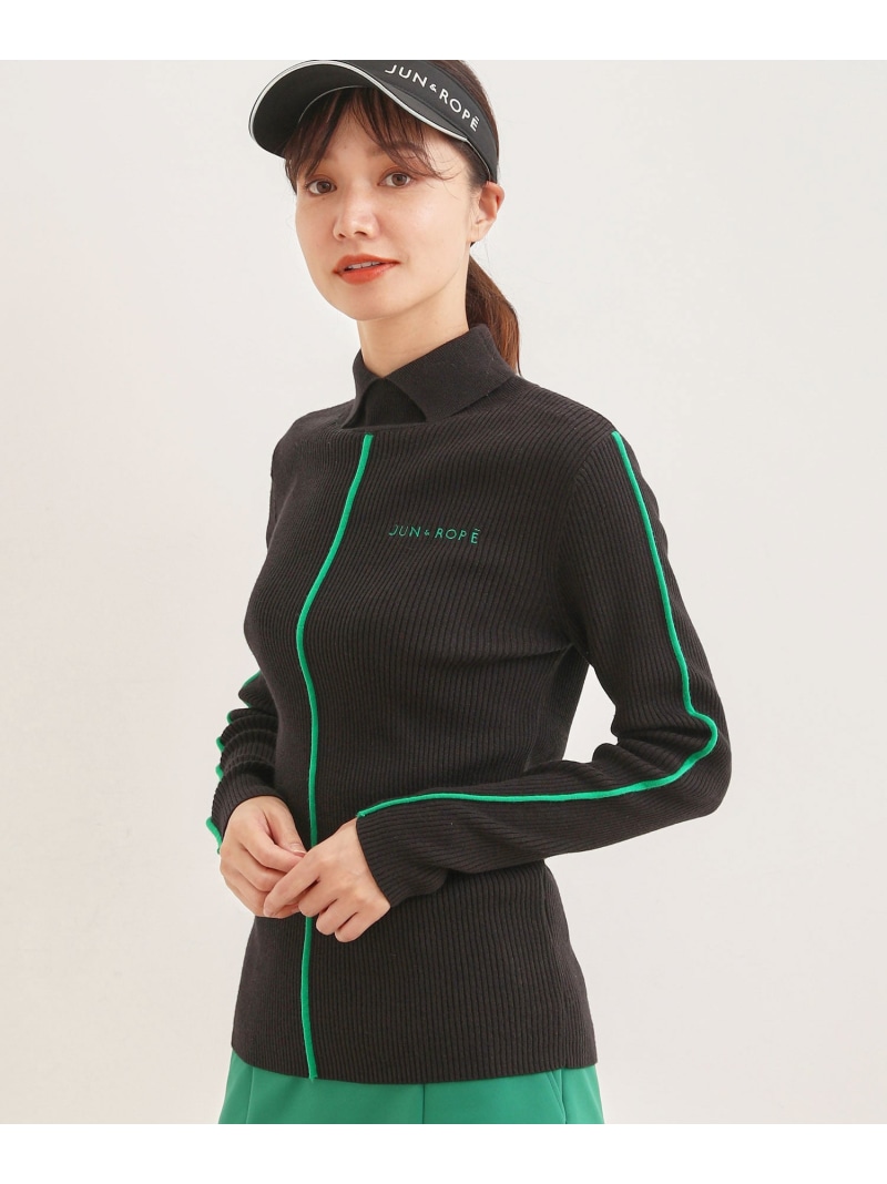 【楽天市場】【SALE／50%OFF】細ラインスリット衿リブ長袖プルオーバー JUN&ROPE' ジュンアンドロペ トップス ニット ブラック ...