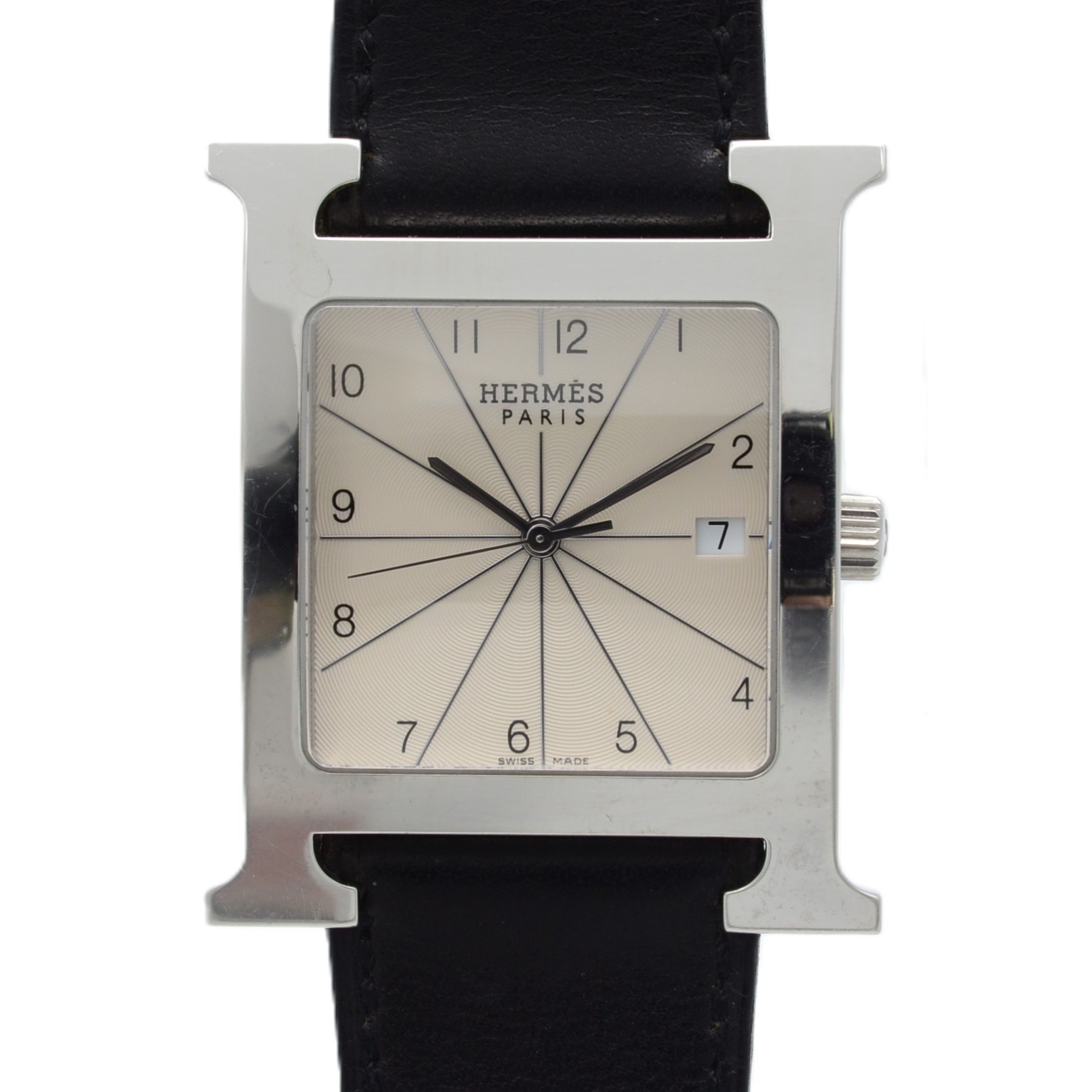 【楽天市場】HERMES エルメス Hウォッチ HH1.810 デイト クォーツ QZ SS×革 白文字盤 スクエア ヴィンテージ メンズ腕時計 【中古】：Clockwise【クロックワイズ】