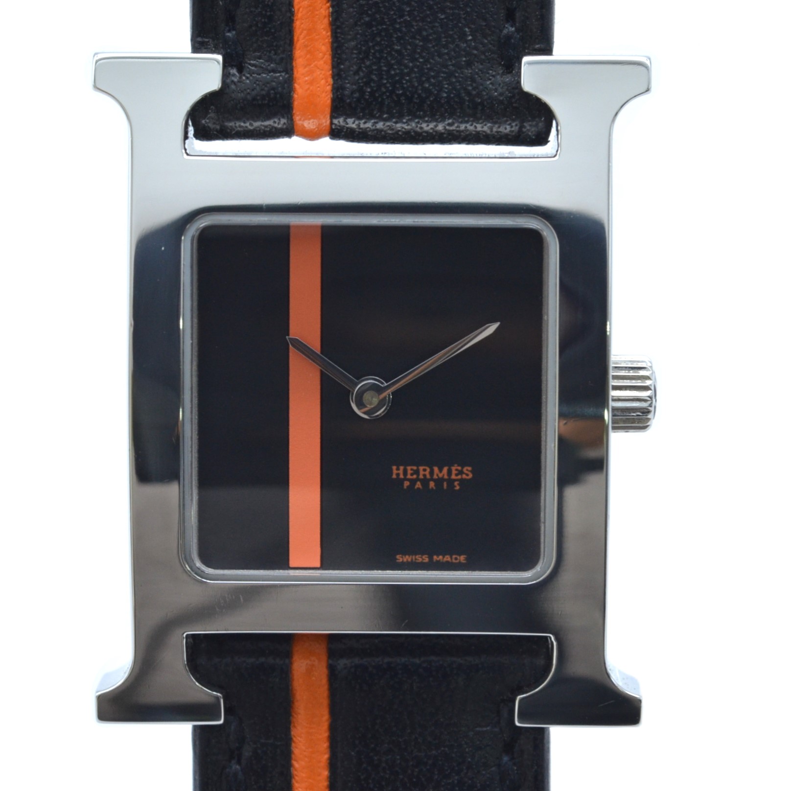 【楽天市場】HERMES エルメス Hウォッチ HH1.210 クォーツ QZ 革 ブラック文字盤 スクエア オレンジライン レディース腕時計 【中古】【美品】：Clockwise【クロックワイズ】