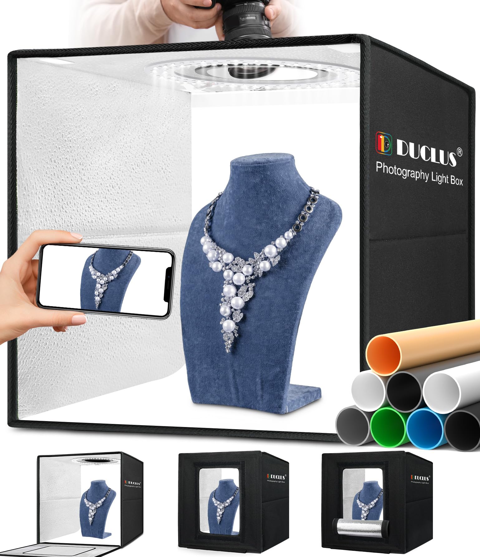 【楽天市場】撮影ボックス 40cm 折りたたみ DUCU ight Box 写真撮影キット 調光可能な160個Dライト、8枚商品撮影用背景 ...