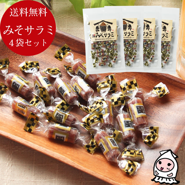 【楽天市場】【エントリーでポイント7倍 6/4～6/11】国産豚肉100％使用 旨味と味噌の深いコク みそサラミ42g 4袋セット 168g 【 ゆうパケ送料無料 】ミニサラミ ポッキリ みそ ...