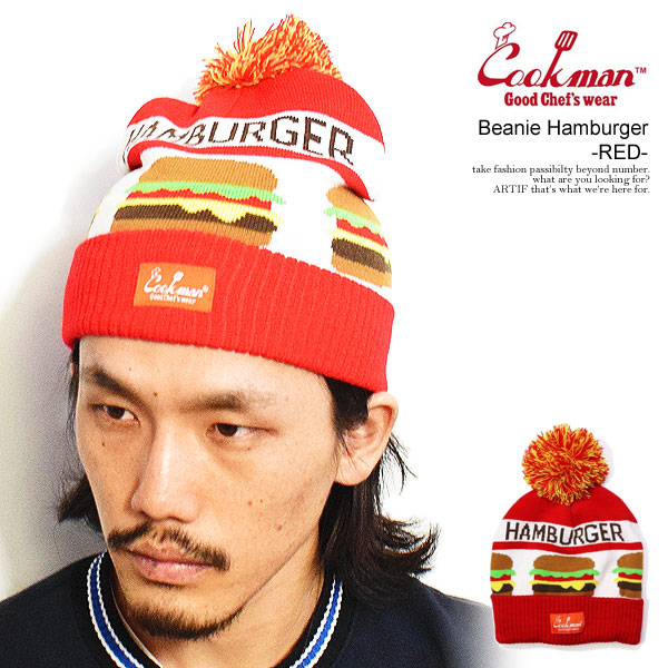 【楽天市場】クックマン COOKMAN Beanie Hamburger -RED- 233-23177 メンズ レディース ニットキャップ ...