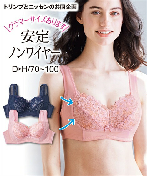 【楽天市場】ブラジャー ノンワイヤー レディース グラマーサイズ ノンワイヤー 楽ですっきり ( トリンプ ) ネイビー/パステルピンク D70～F85 ニッセン nissen：ニッセン 楽天市場店