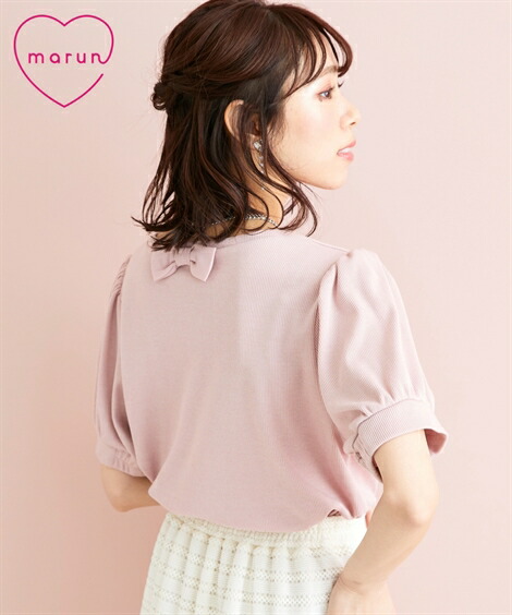 【楽天市場】Tシャツ カットソー 大きいサイズ レディース バック リボンパフスリーブ marun 黒 L/LL/3L/4L/5L ニッセン nissen：ニッセン 楽天市場店