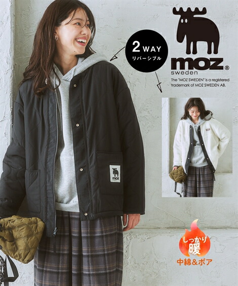 【楽天市場】アウター 大きいサイズ レディース moz モズ リバーシブル ブルゾン 中綿×ボア エクリュ/黒 3L/4L/5L/6L ニッセン nissen：ニッセン 楽天市場店