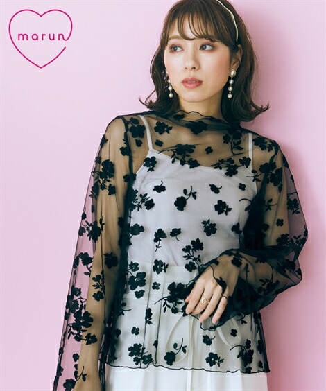 【楽天市場】Tシャツ カットソー 大きいサイズ レディース フロッキーシアー インナー marun 黒 L/LL/3L/4L/5L ニッセン nissen：ニッセン 楽天市場店