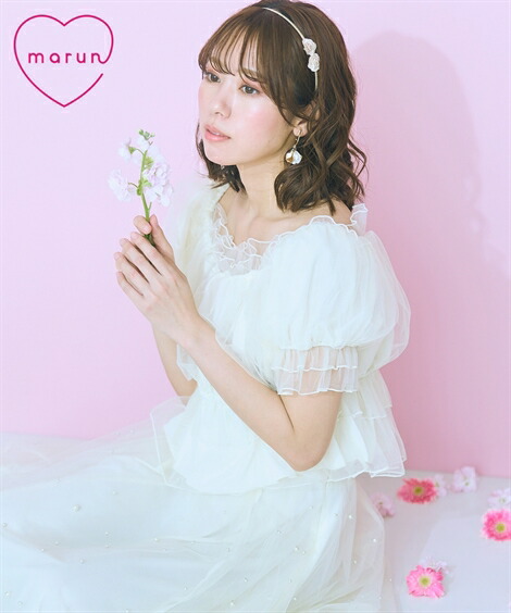 【楽天市場】Tシャツ カットソー 大きいサイズ レディース チュールギャザーボリューム トップス marun アイボリー/黒 L～10L ニッセン nissen：ニッセン 楽天市場店