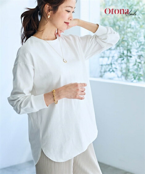 【楽天市場】Tシャツ カットソー レディース 綿100％ クルーネック プルオーバー OtonaSMILE オフホワイト/ピンク M/L/LL/3L/4L ニッセン nissen：ニッセン 楽天市場店