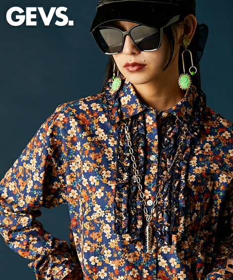 【楽天市場】トップス 綿100％フラワープリントフリルブラウス GEVS. ニッセン nissen：ニッセン 楽天市場店