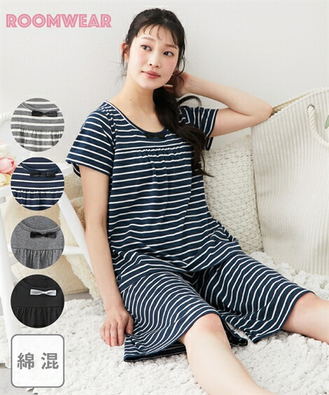 【楽天市場】パジャマ・ルームウェア M L LL 3L 4L 5L ニッセン 薄手がうれしい 綿混 半袖 ルームウェア 上下セット 女性 レディース パジャマ 部屋着 寝巻き カジュアル 綿 ...