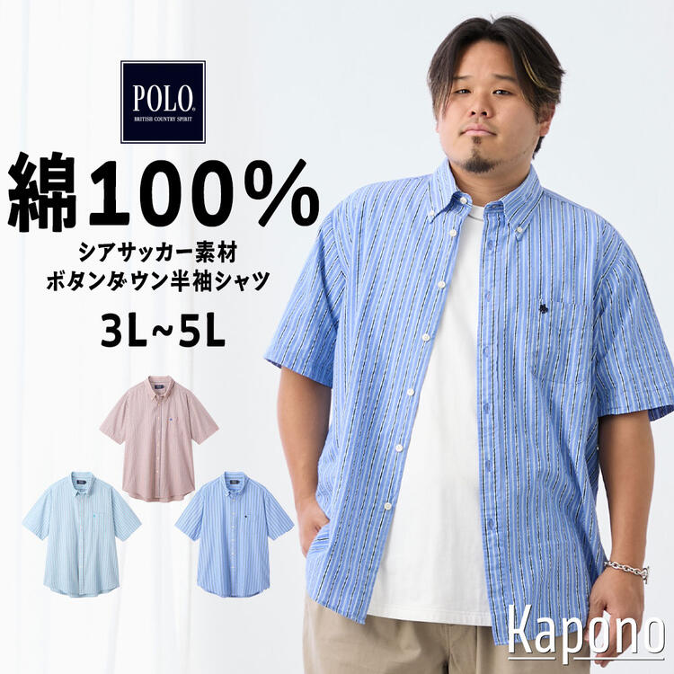 【楽天市場】カジュアルシャツ 半袖 綿100% シアサッカー ストライプ ボタンダウン POLO BCS 3L-5L 大きいサイズ メンズ ...