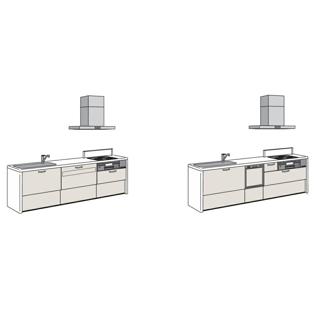 【楽天市場】システムキッチン 開口265cm ハウステック アイランド ガスコンロ 収納カウンター 奥行97cm キッチンリフォーム ガスコンロ ブルモーションスライド 扉B ワークトップ ...
