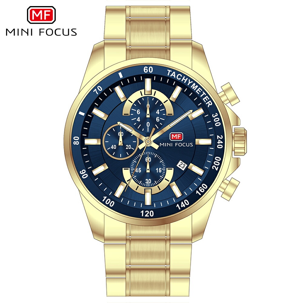 【楽天市場】正規品 MINI FOCUS メンズ腕時計 クロノグラフ クォーツ 日付表示 ステンレスバンド かっこいい 腕時計 手表 メンズ ゴールド ネイビーブルー 高級感 おしゃれ ...