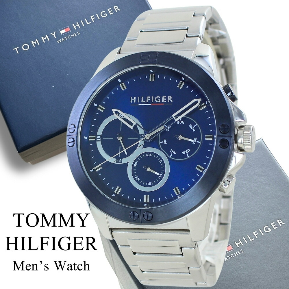 【楽天市場】トミーヒルフィガー 腕時計 メンズ 父の日 プレゼントに最適 ネイビー シルバー ステンレスベルト 日付 曜日 表示付き 時計 ...