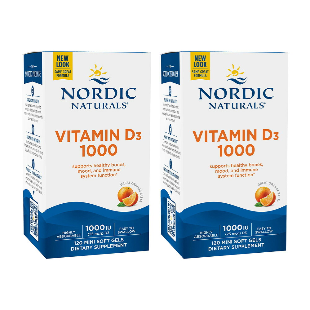 【楽天市場】【送料無料】2個セット ビタミンD3 1000IU オレンジ風味 120粒 ミニソフトジェル ノルディックナチュラルズ ...