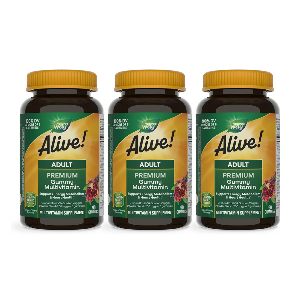 【楽天市場】【送料無料】 3個セット アライブ アダルト マルチビタミン グレープ＆チェリー味 90粒 グミ ネイチャーズウェイ【Nature ...