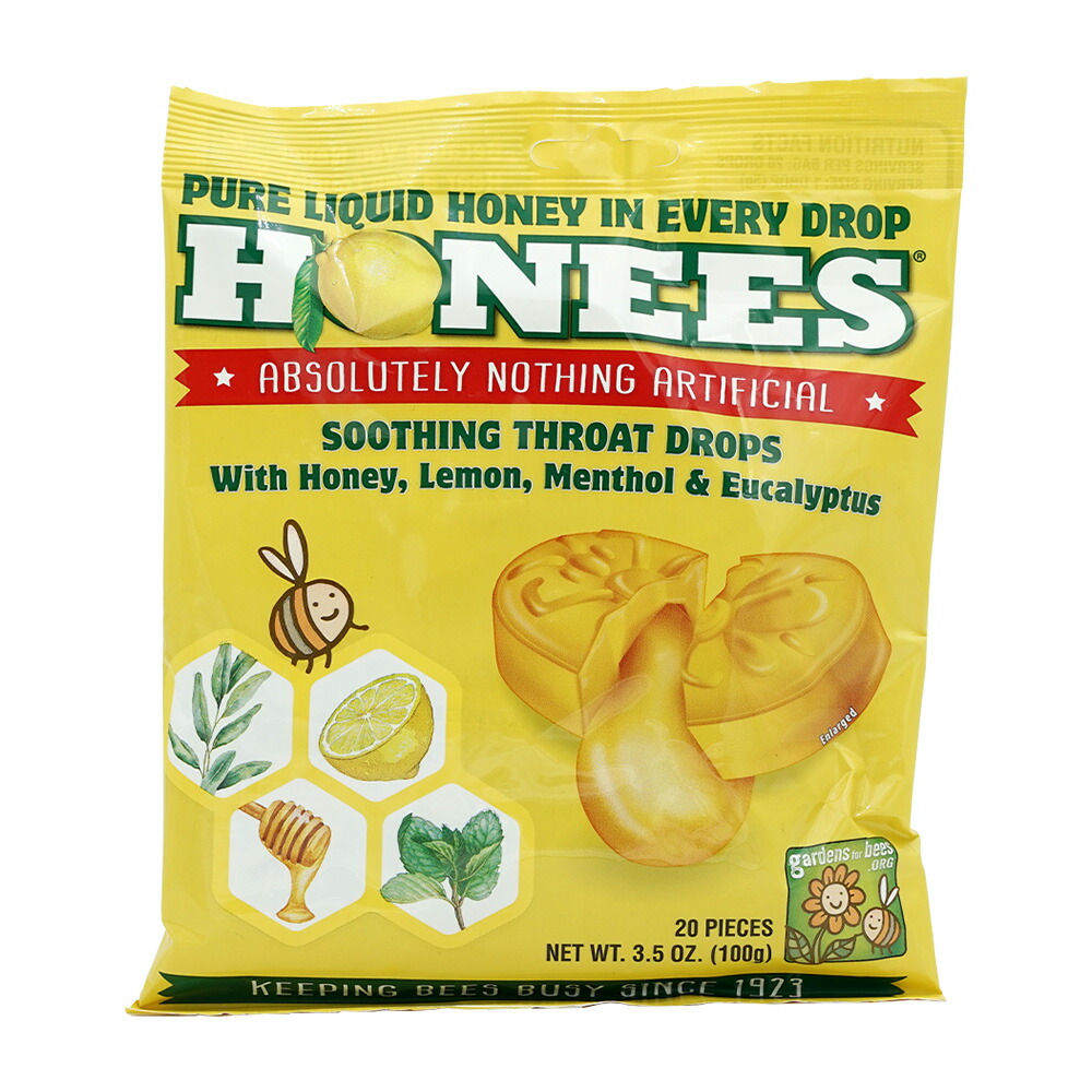 【楽天市場】【送料無料】ハニーレモン味 20個入り ホーニーズ のど キャンディー 飴【Honees】Cough Drops, Honey Lemon 20Drops：NOW FOODS JAPAN