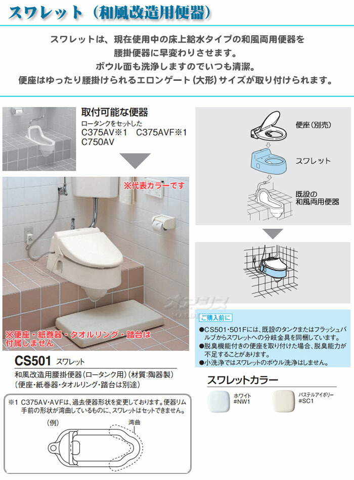 【楽天市場】和風便器改造用腰掛便器(ロータンク用) スワレット CS501 TOTO：オアシスプラス