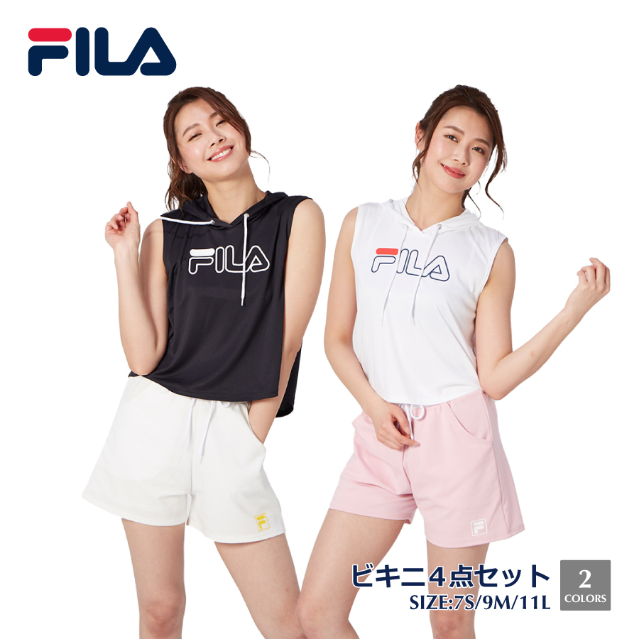 【楽天市場】レディース カジュアル水着 4点セット 中の水着はスポーツタイプ FILA フィラ ノースリーブパーカー ショートパンツ付き ...