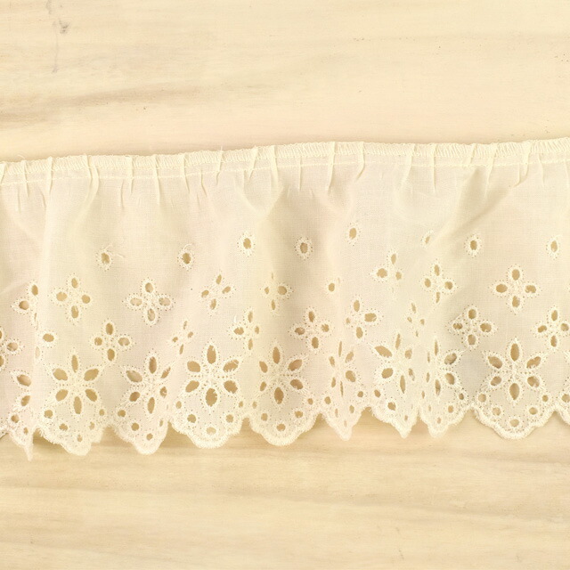 【楽天市場】綿ギャザーレース（MO64） 約9.5cm幅 3.生成 07Ac99_：新宿オカダヤ楽天市場店