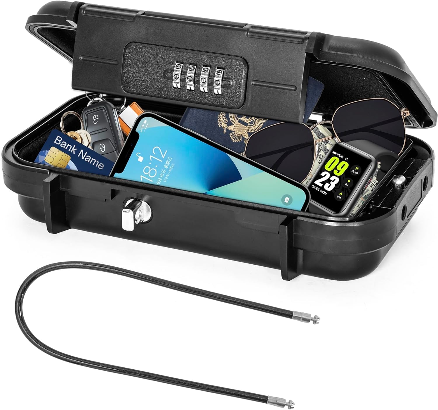 【楽天市場】BQKOZFIN セキュリティ キーボックス ワイヤー式 南京錠 4桁ダイヤル 防塵 防水 盗難防止 持ち運び 小型 大容量 自宅 オフィス ビーチ 旅行用 24 x 14 x 5 ...