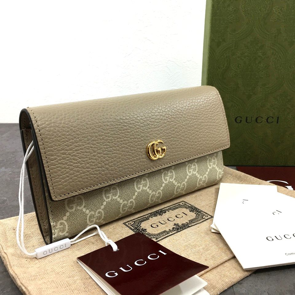 【楽天市場】【中古】 送料込み！ 未使用品 GUCCI 長財布 456116 ベージュ プチマーモント 箱付き ☆プレゼントにも☆ 164 ...