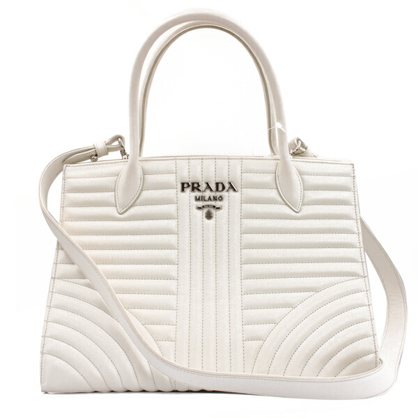 【楽天市場】PRADA プラダ バッグ ダイアグラム2WAYショルダー レザー ホワイト シルバー金具 1BA165【送料無料】【中古】【D4439】：トキオカ