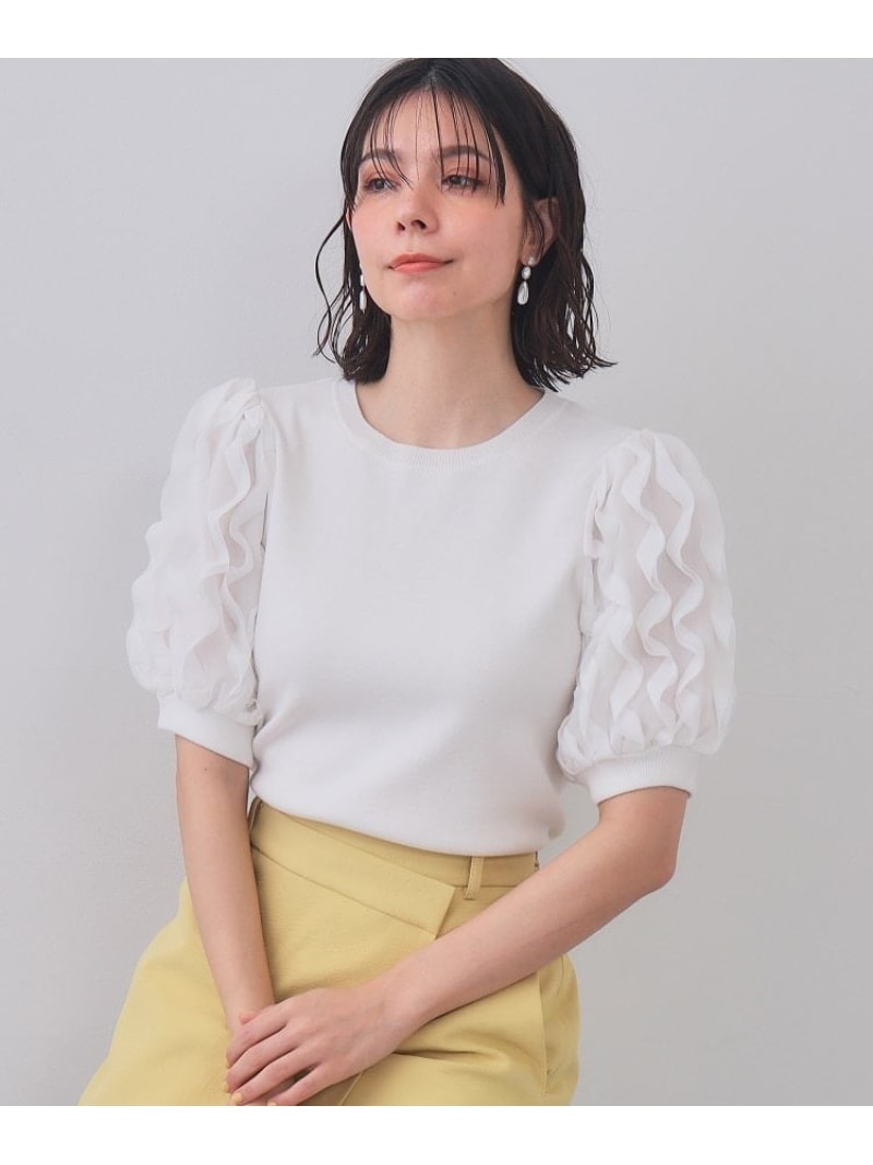 【楽天市場】フリルスリーブデザインニット【洗濯機洗い可】 OPAQUE.CLIP オペークドットクリップ トップス カットソー・Tシャツ ブラック ベージュ ホワイト【送料無料 ...