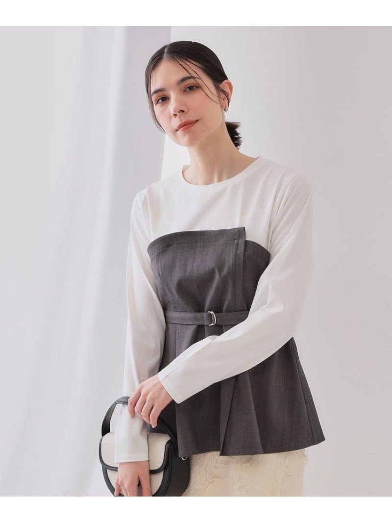 【楽天市場】【SALE／40%OFF】ベルト付ビスチェドッキングカットソー【洗濯機洗い可】 OPAQUE.CLIP オペークドットクリップ トップス カットソー・Tシャツ ブルー ベージュ ...