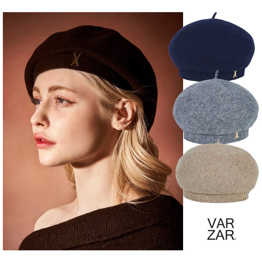 【楽天市場】【正規販売店】VARZAR バザール ウールベレー帽 キャップ ハンチング ハット 韓国ブランド Stud Logo Wool Beret 364 365 738 739 ...