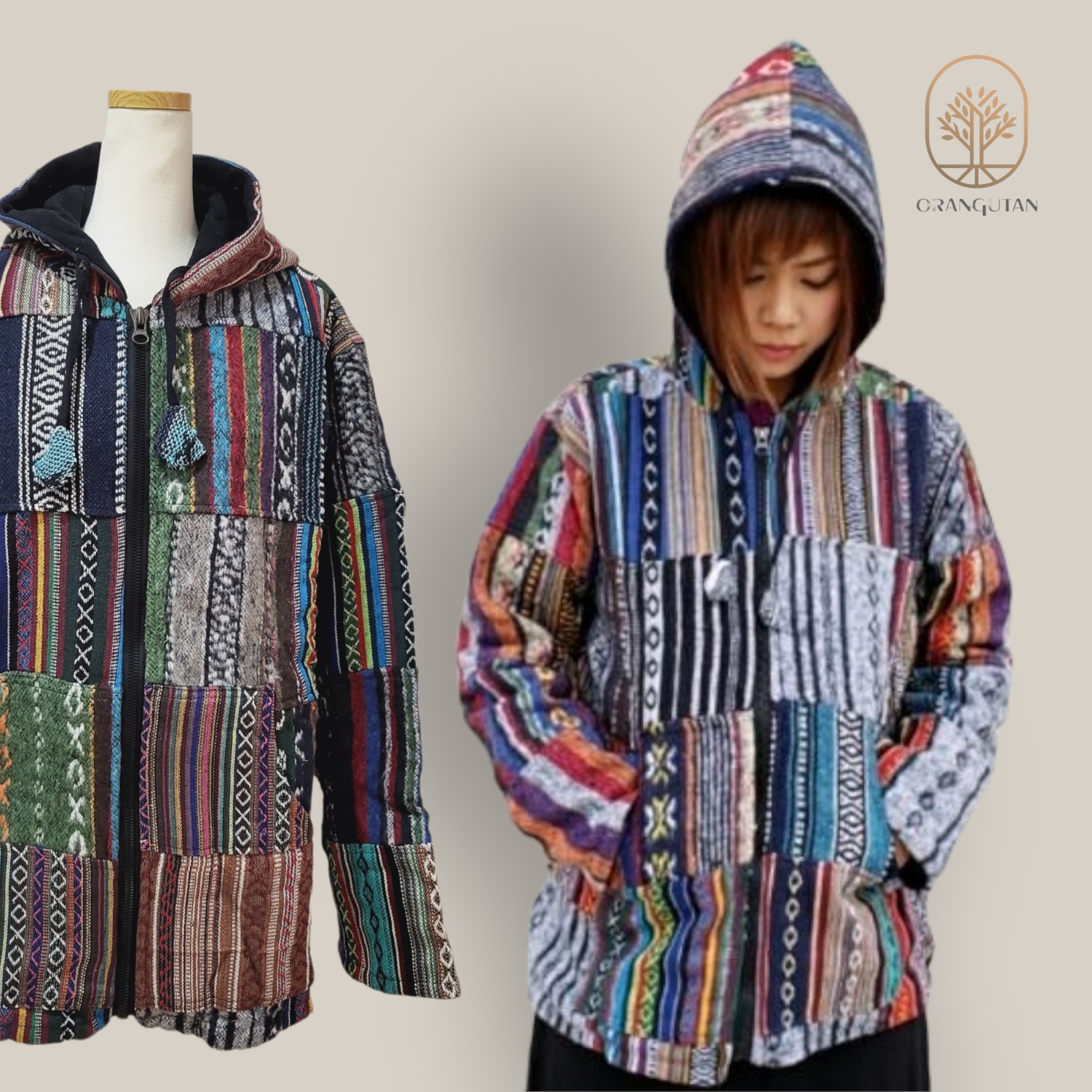 【楽天市場】ネパール織り No55 コットンパーカー ジッパー パッチワーク ジャケット フードパーカー 民族ジャケット ネパール アジアン ...