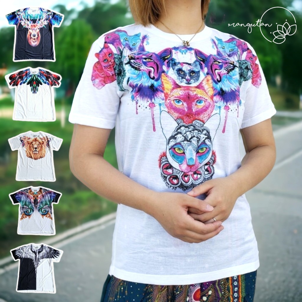 【楽天市場】10001953 アニマルプリント Tシャツ 動物Tシャツ 男女兼用 ポップ メルヘン ライオン 鹿 象 鳥 オウム 梟 猫 ...