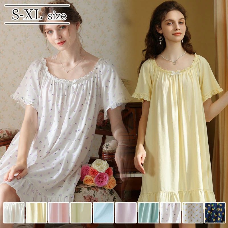 【楽天市場】パジャマ ルームウェア ルームワンピ 姫系 半袖 綿 花柄 女性 レディース 夏用 パジャマ ネグリジェ ルームウエア ワンピース ...