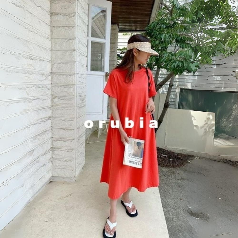 【楽天市場】シンプル ワンピース ロング丈 マキシ丈 フレア 半袖 Tシャツ リラクシー 【orubia オルビア】：ワンピース セットアップ ...