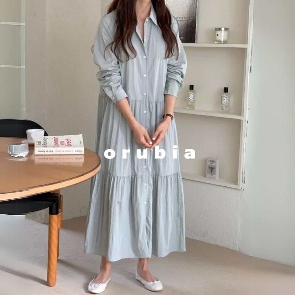【楽天市場】ワンピース シャツ 長袖 ティアード ナチュラル Aライン シンプル カジュアル 韓国 春夏 【orubia オルビア ...