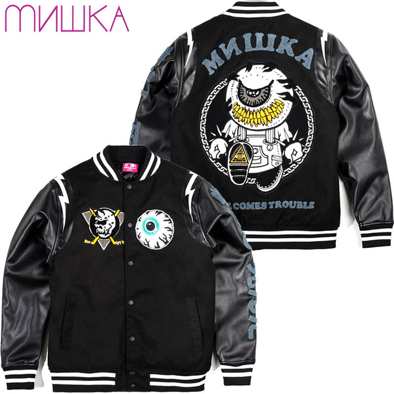 【楽天市場】送料無料 ミシカ MISHKA MISHKA TROUBLE VARSITY JACKET ( ブラック 黒 BLACK ) ミ ...